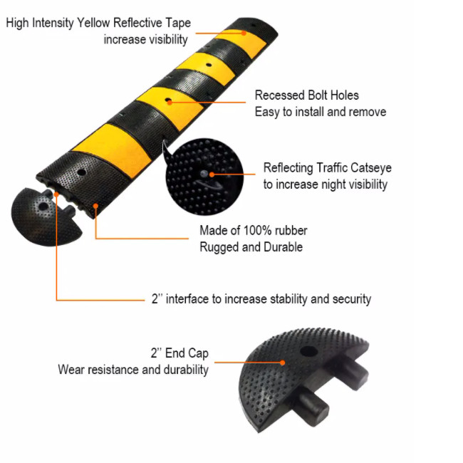 1830x300x58mm Reflective Rubber Speed Hump Heavy Duty Speed Bumps For ...